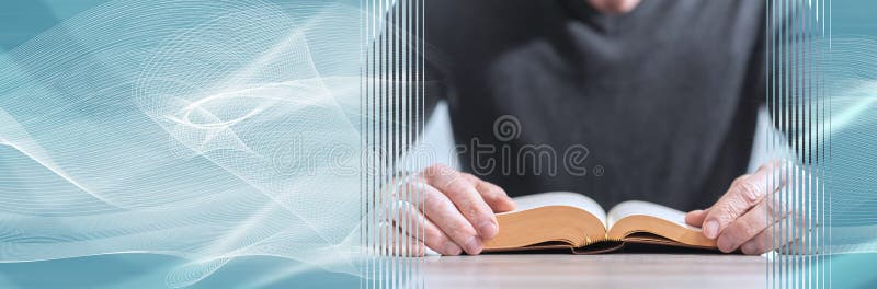 Man Reading a Book; Panoramic Banner Stock Image - Image of leisure ...
