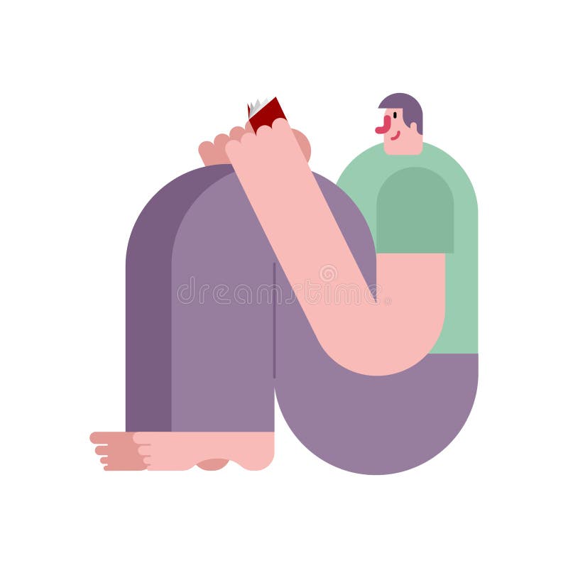Man Sitting And Reading Book Vector Illustration Stock Vector