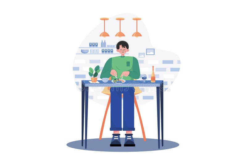 Man Sitting in a Restaurant and Eating Food Stock Vector - Illustration ...