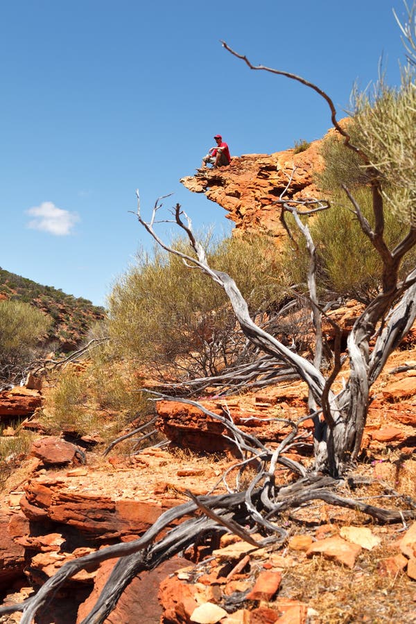 Man Sitting on the Rock Edge Stock Image - Image of mountain, person ...