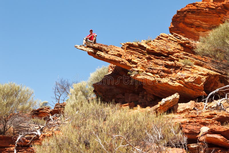 Man Sitting on the Rock Edge Stock Image - Image of arid, peak: 29613749