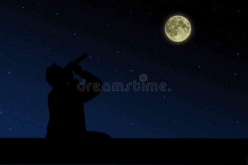 The Man Sitting on the Roof and Looks through Binoculars at the Full ...