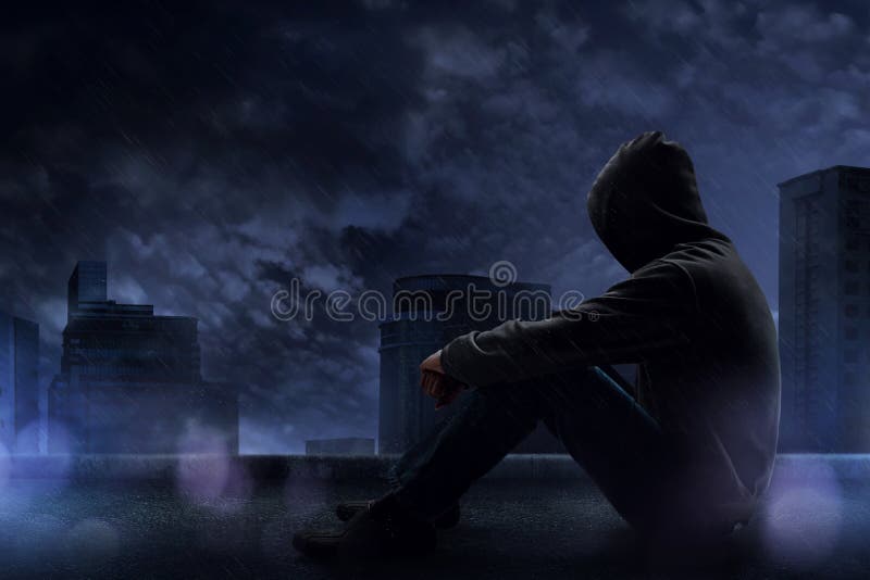 Faceless Man In Hood On The Rooftop Stock Image - Image of serious ...