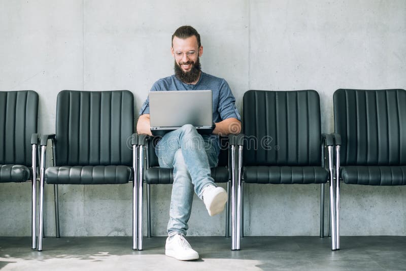 Man Sit Empty Chairs Interview Candidate Applicant Stock Image - Image ...