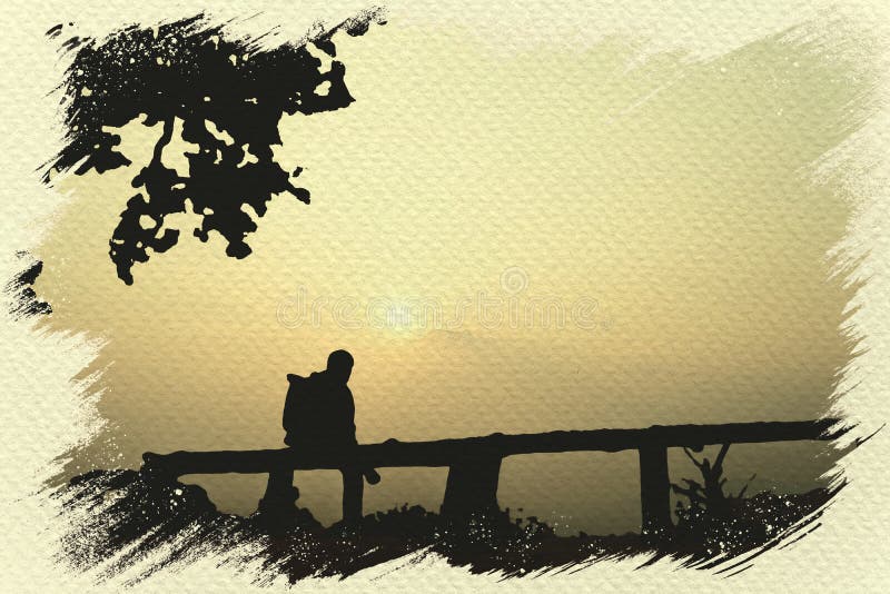 Man Sitting and Seeing Sunset in View Point. Stock Image - Image of ...