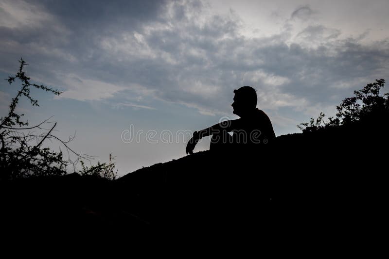 Man Sitting Shadow with Blue Sky Background the State of Loneliness ...