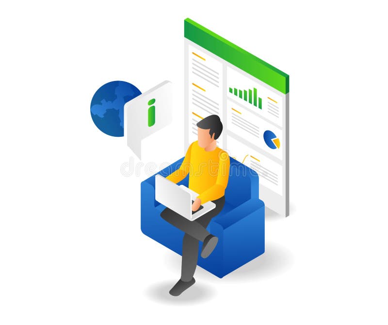 Man Sitting on Sofa Looking for Data Analysis Information Stock ...