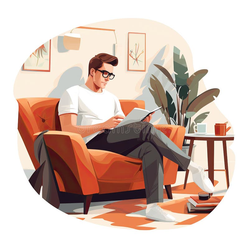Man Sitting on a Sofa Vector Illustration Stock Illustration ...