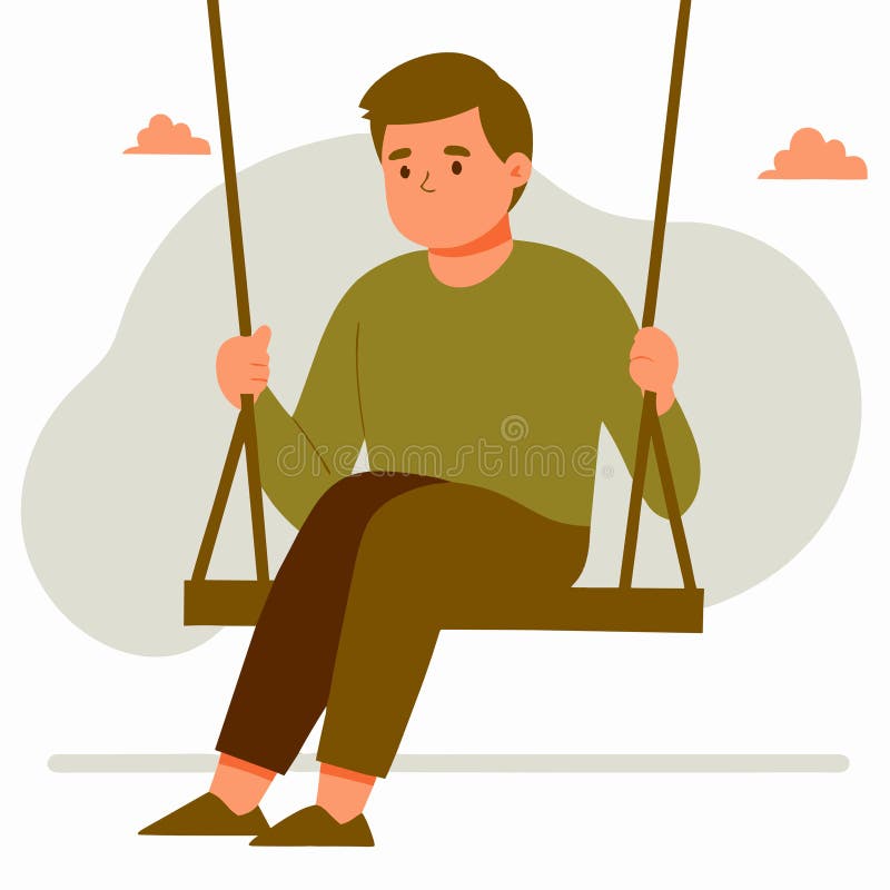 A Man is Sitting on a Swing Stock Illustration - Illustration of ...