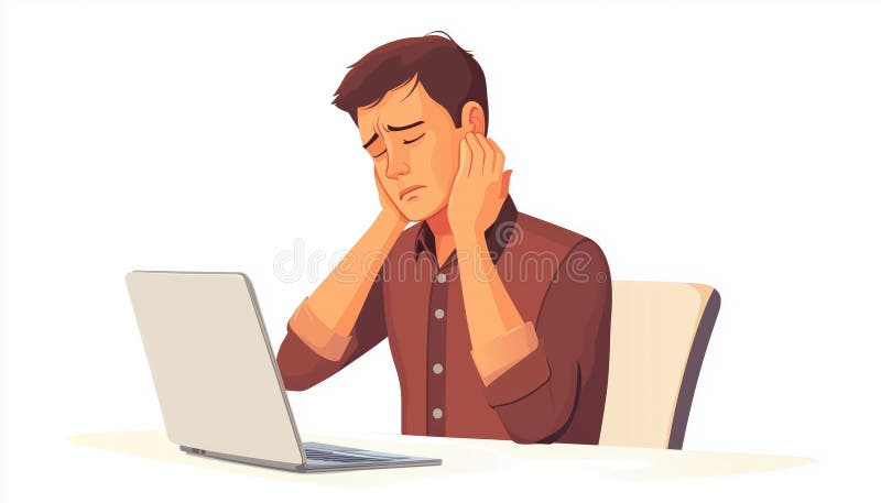 Man Sitting at Table Holding His Neck in Pain while Using a Notebook ...