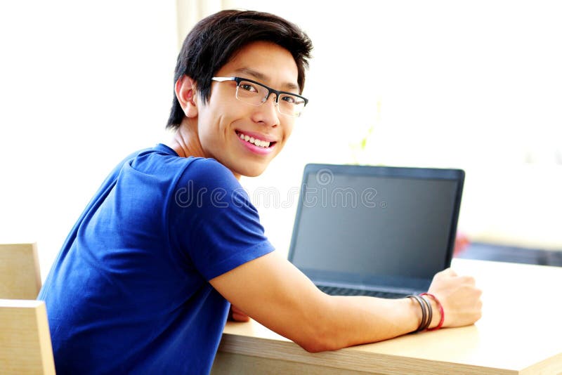 Man Sitting at the Table with Laptop Stock Photo - Image of desk, male ...