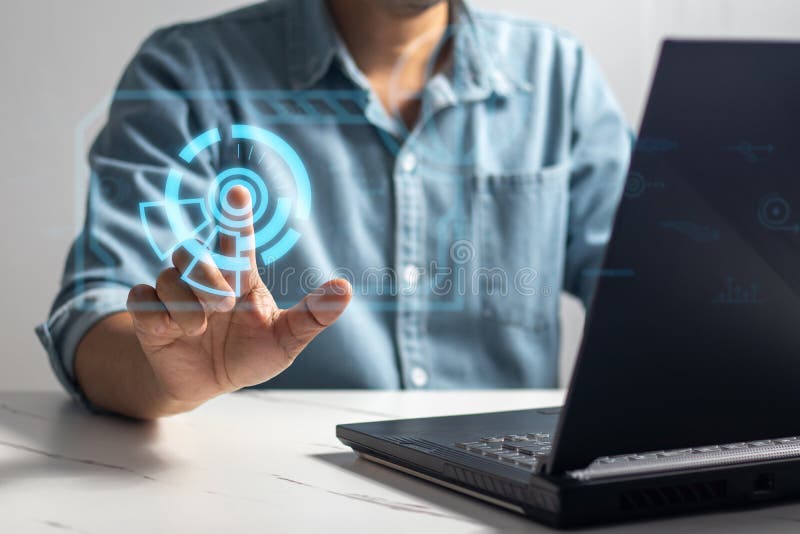 Man Sitting at Table Touching Complex Circular Diagram on Virtual ...
