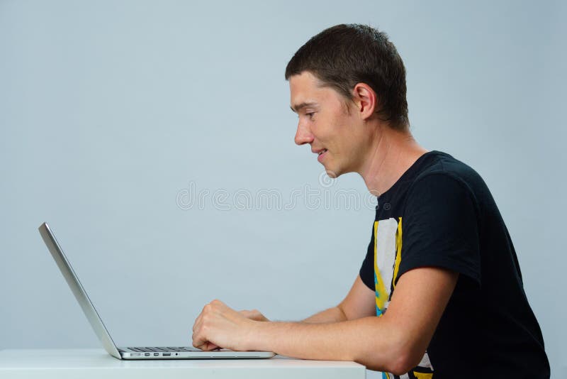 Man is Using Laptop for Communication in Chat or Video Chat. Social ...