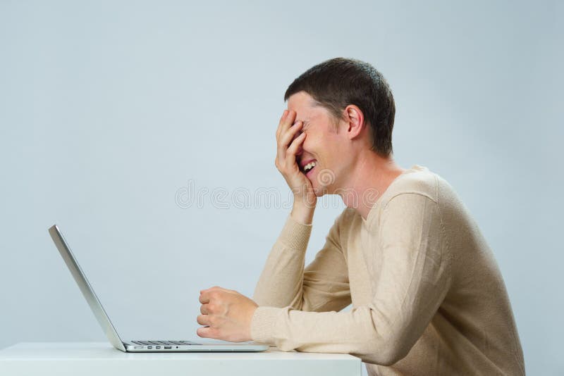 Man is Using Laptop for Communication in Chat or Video Chat. Social ...