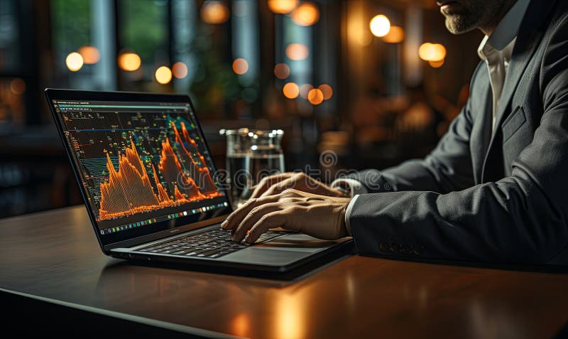 Man Sitting at Table Using Laptop Computer Stock Photo - Image of table ...