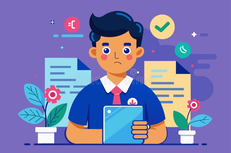 A Man is Sitting at a Table, Using a Tablet Device, Consent ...