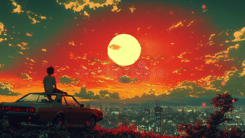 A Man Sitting On Top Of A Car Looking At The Sun Stock Footage Video Of Retro Loop 342964100