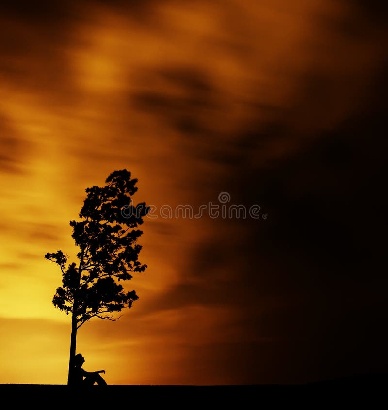 Man Sitting by Tree stock photo. Image of strong, yellow - 15358498