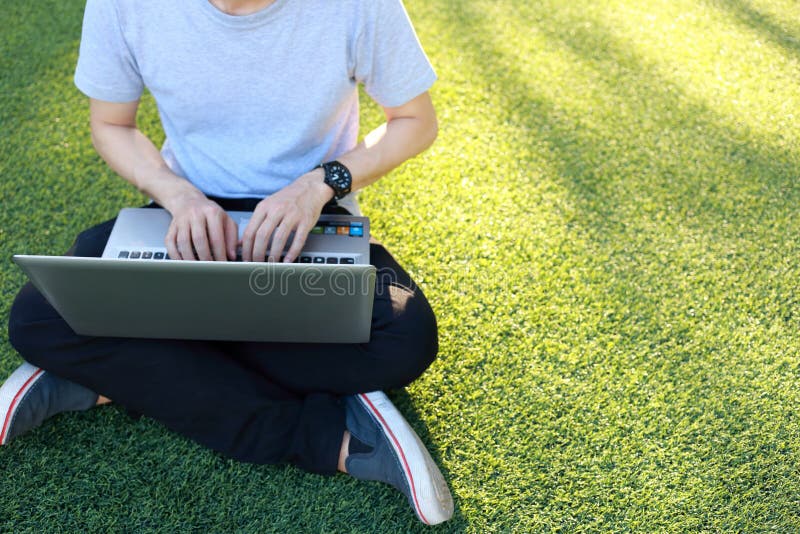 Man sitting use laptop stock image. Image of laptop, working - 81225637