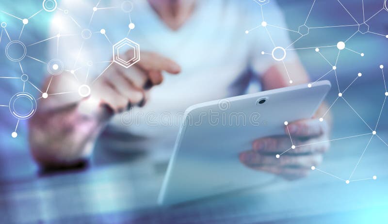 Tablet using, light effect stock photo. Image of hand - 152915956