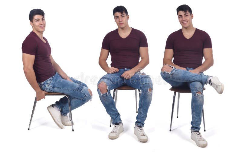 A Man Sitting in Various Ways in a Chair Stock Photo - Image of ...