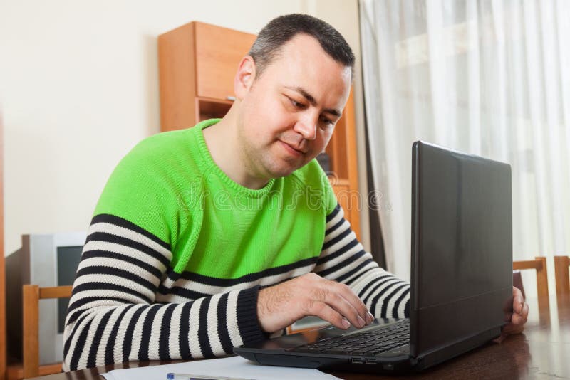 Man Sitting at Work on Laptop Stock Image - Image of person, smiling ...
