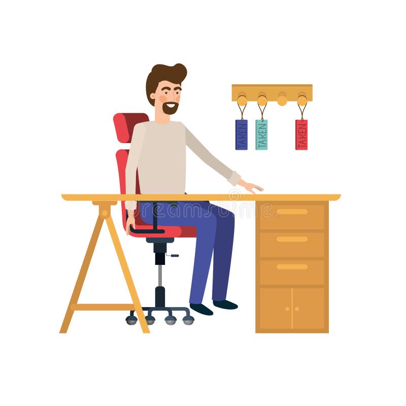 Man Sitting in the Work Office with White Background Stock Vector ...