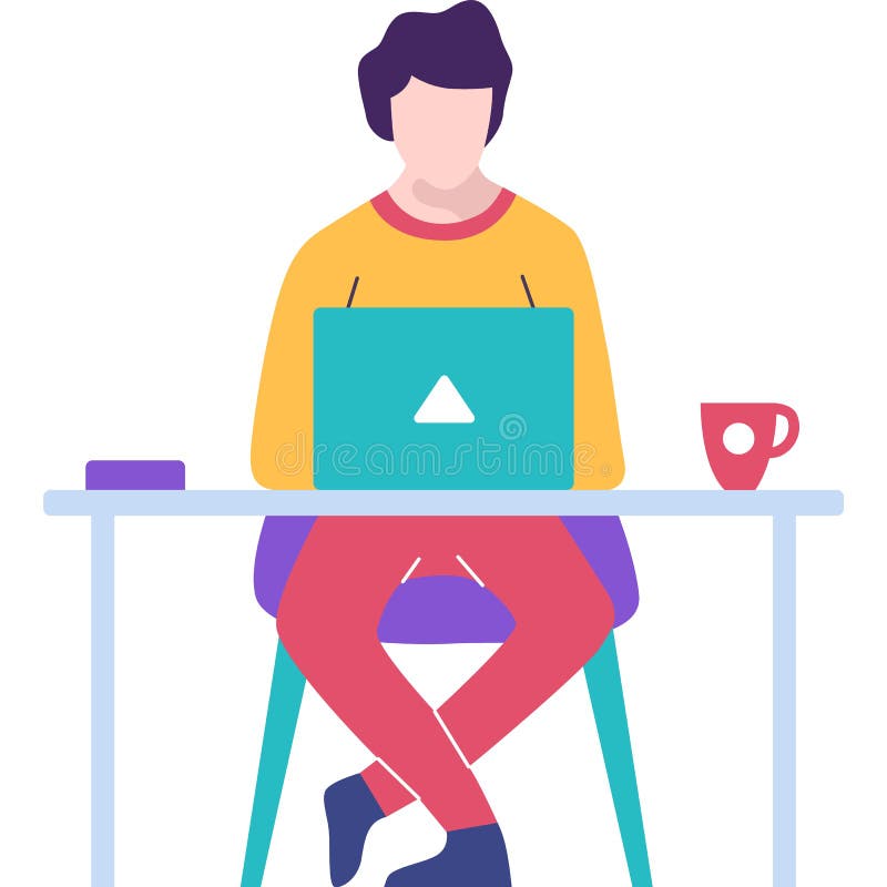 Man Sitting and Working Laptop Vector Icon Stock Vector - Illustration ...