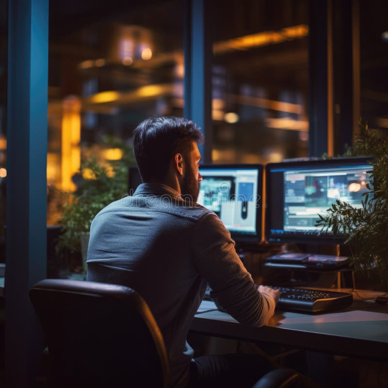 Man Sitting Working On System Development Programmer In Office Stock Illustration Illustration