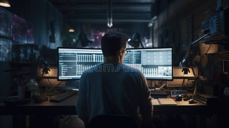 Man Sitting Working On System Development Programmer In Office Stock Illustration Illustration