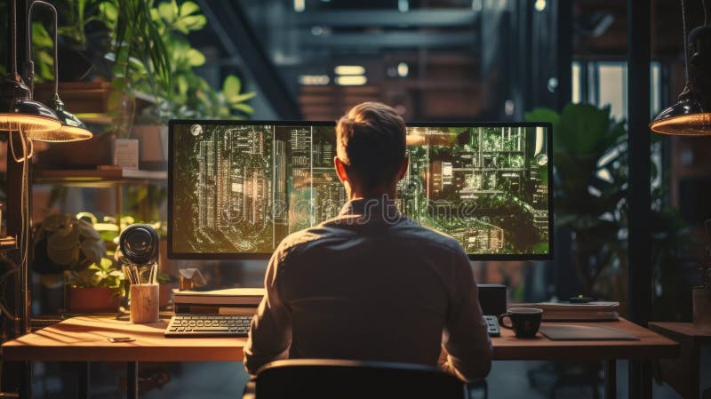 Man Sitting Working On System Development Programmer In Office Stock Illustration Illustration