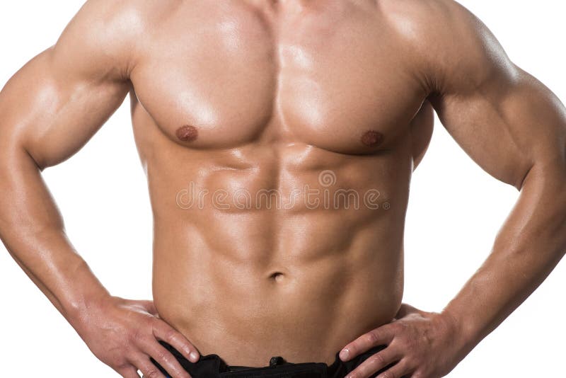 Man with Six Pack Close-up Over White Background Stock Image - Image of ...