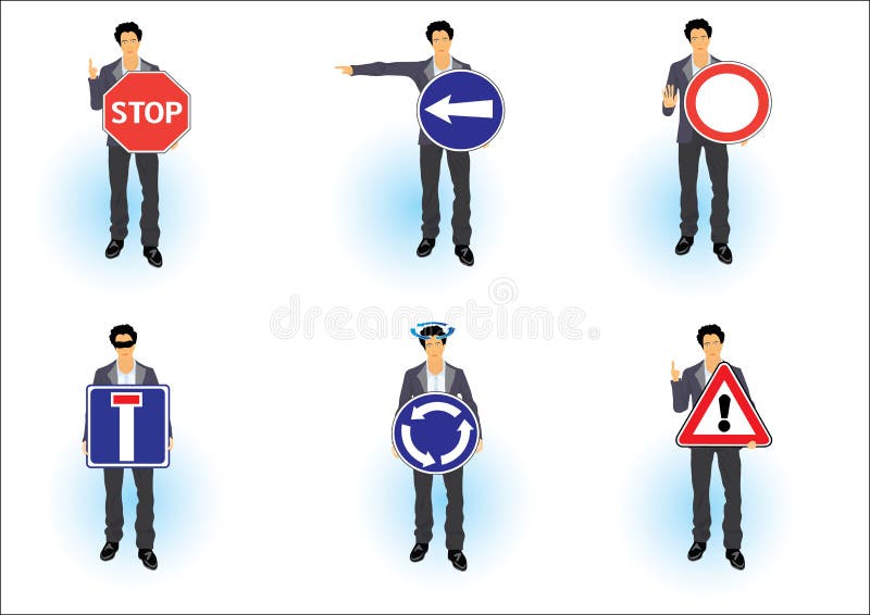 Man and six road signs stock vector. Illustration of directing - 18708491