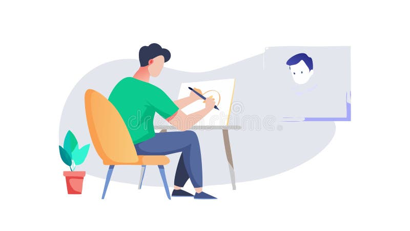 Man Sketching on Paper, Creative Drawing and Artistic Expression ...