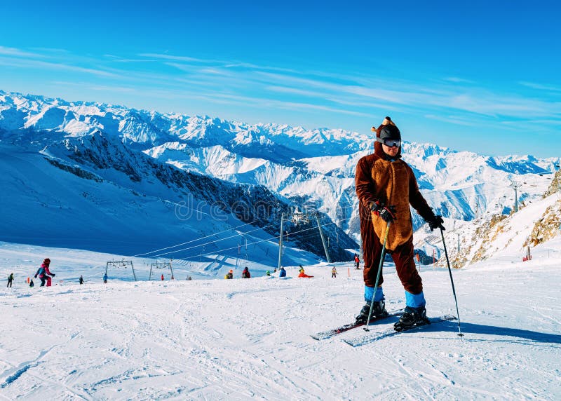 Man Skier in Hintertux Glacier Ski Resort at Zillertal Austria ... Man Skier in Hintertux Glacier Ski Resort at Zillertal Austria ...