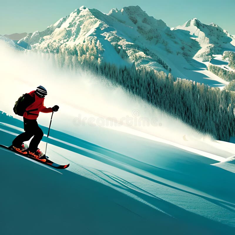 A man skis in the snow stock illustration. Illustration of sport ...