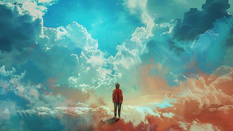 A Man with Sky Surreal Painting Illustration Stock Illustration ...