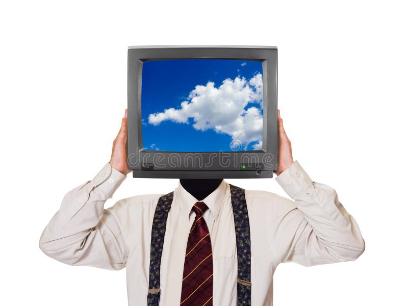 Man with Tv Screen for Head Stock Image - Image of analog, background ...