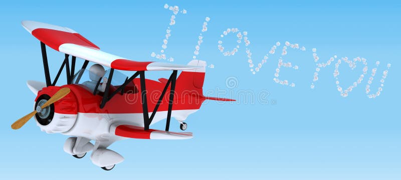 Biplane Sky Writing I Love You Stock Illustration - Illustration of ...