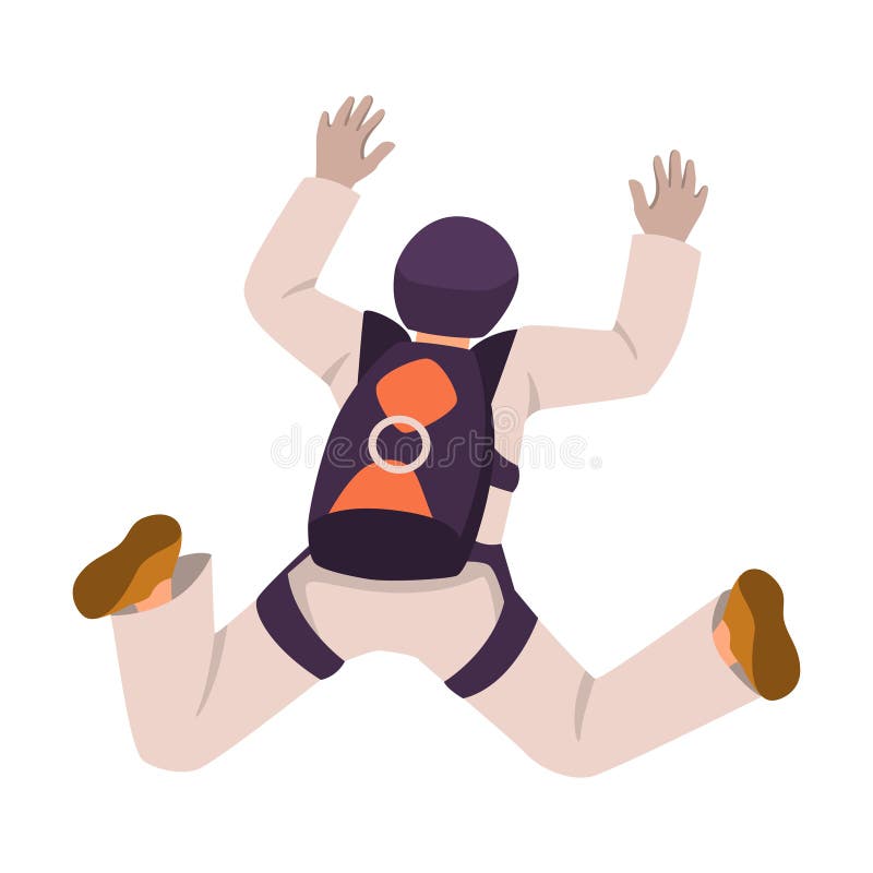 Man Skydiver in Flight Free Falling with Parachute Vector Illustration ...