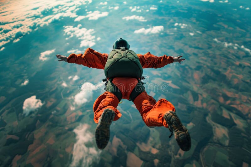 A Man Skydiving Over a Land Field Stock Photo - Image of dive ...