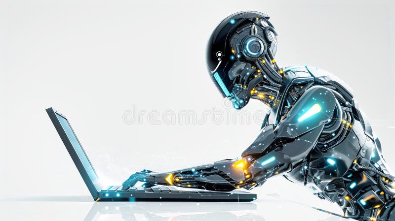 A Man in a Sleek, Futuristic Suit Uses His Laptop with Precision and ...