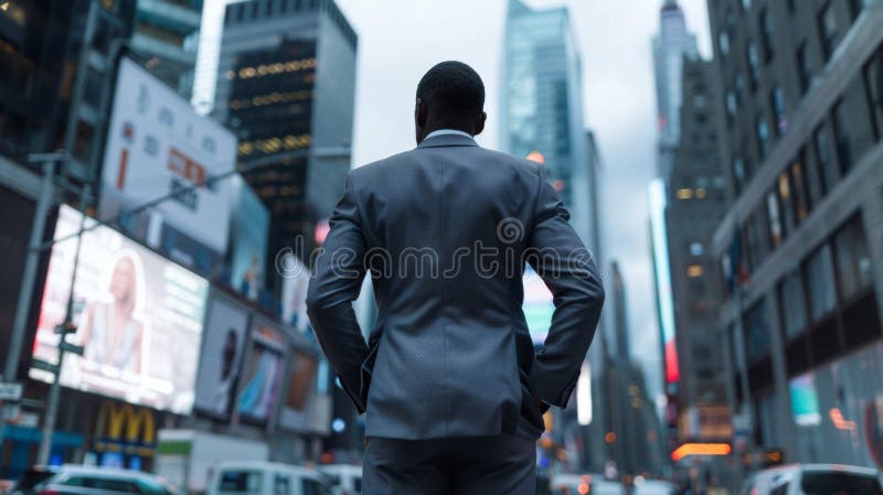 A Man in a Sleek Suit Stands with Hands Casually in Pockets Facing Away ...