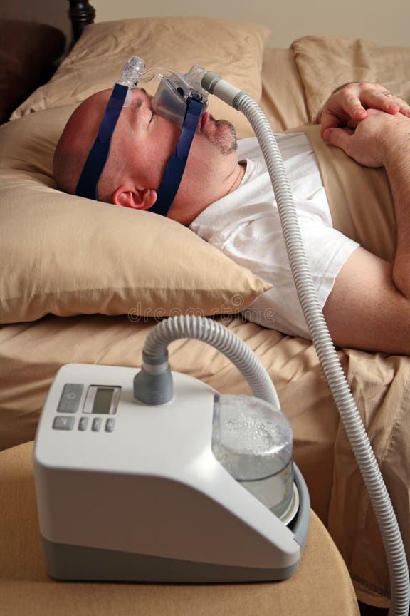 Man with Sleep Apnea Using a CPAP Machine Stock Image - Image of nasal ...