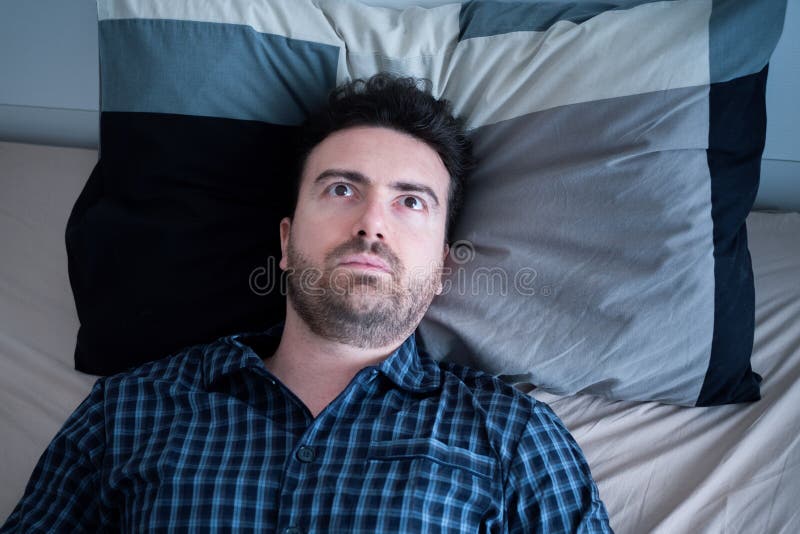 Man with Sleep Problem in His Bed at Home Stock Photo - Image of dream ...