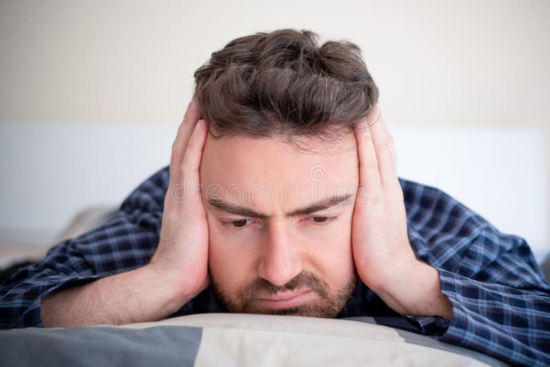 Man with Sleep Problem in His Bed at Home Stock Photo - Image of ...