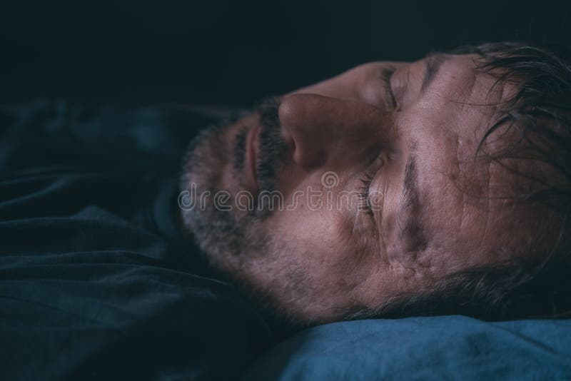 Man Sleeping in Bed, Close Up of Face Stock Image - Image of mature ...