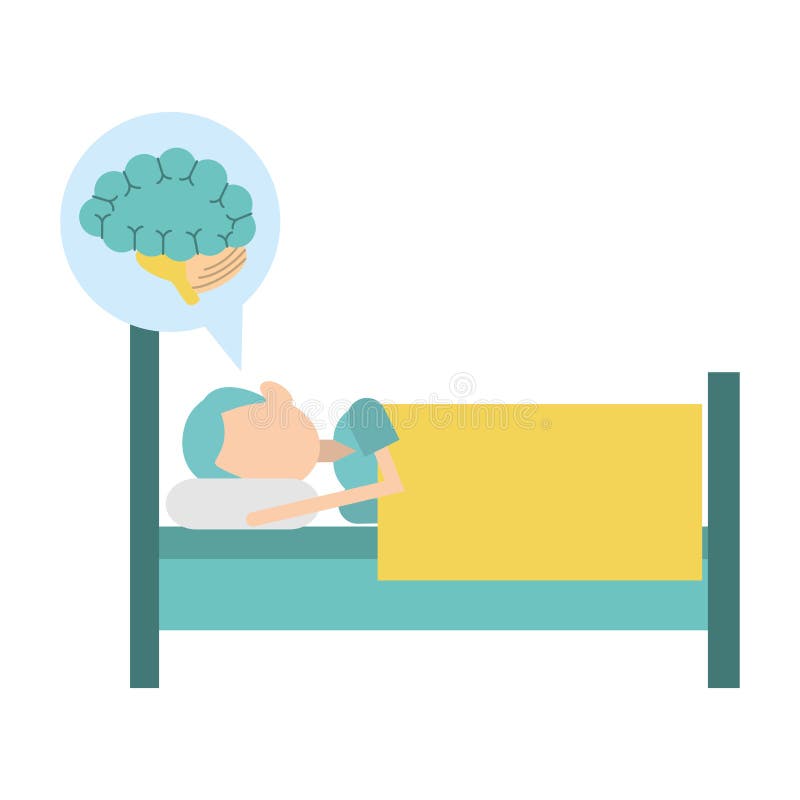 Man Sleeping on Bed and Speech Bubble with Brain Icon Stock Vector ...
