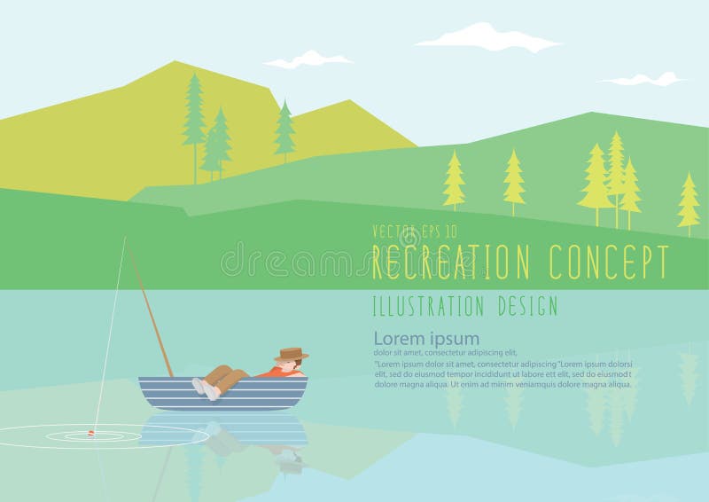 Man Sleeping on a Fishing Boat in Nature Flat Vector. Stock Vector ...