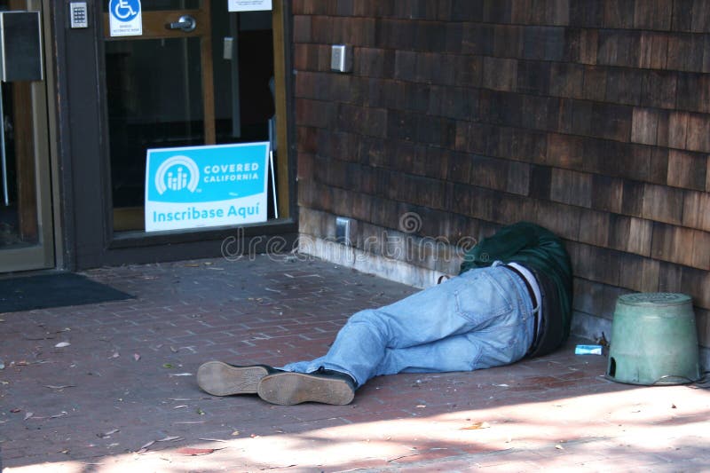 Man Sleeping on Ground by Covered CA Sign Editorial Photo - Image of ...